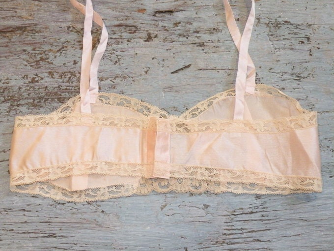 1920s 20s Bra Pink Silk Ecru Floral Lace Flapper Brassiere