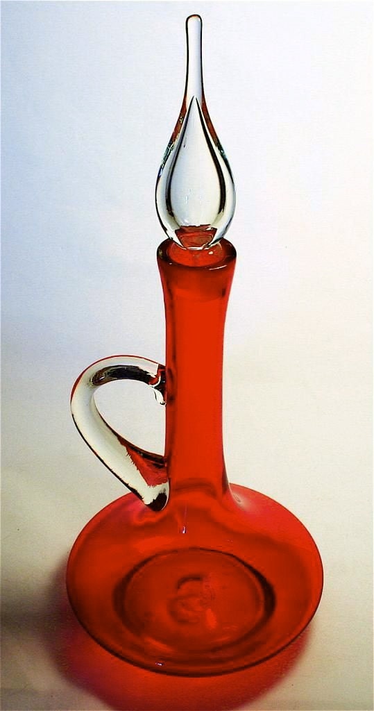 Vintage Bischoff Red Glass Decanter 1960s Vintage Bischoff Red Glass Decanter 1960s