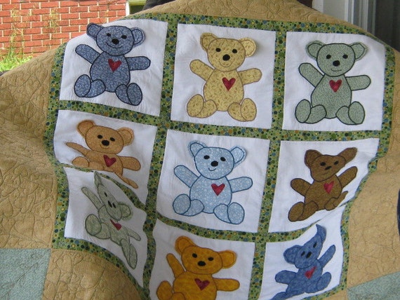 Teddy Bear Appliqued Quilt Custom Order Only