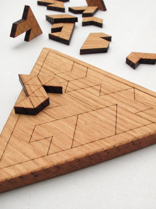 Wooden Triangles Geometric Puzzle Red Oak Laser Cut Wood Jig