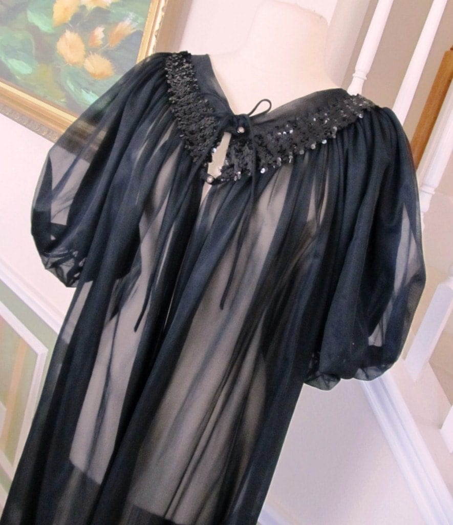 BLACK GLAMOUR Super Sheer Chiffon Negligee Robe Sequins