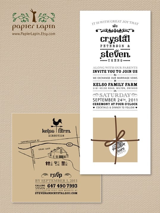 Happy Fold // earth-friendly wedding invitation // hemp twine and kraft ...