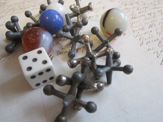 vintage JACKS marbles and dice found objects game by theartfloozy