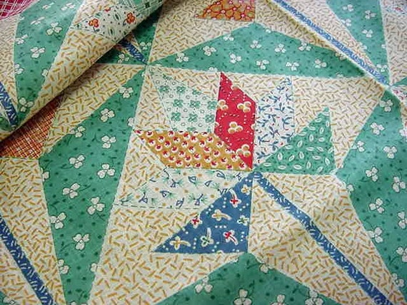 Vintage 30s Cotton Cheater Quilt Fabric the by FabulousTextiles