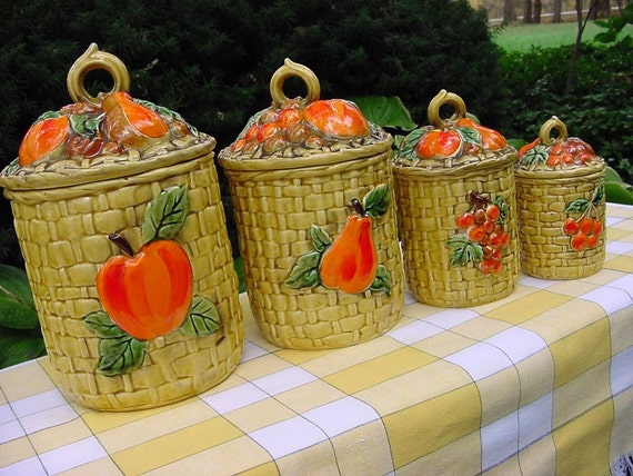 Vintage Lefton Canister Set 5254 Harvest Fruit on Basket