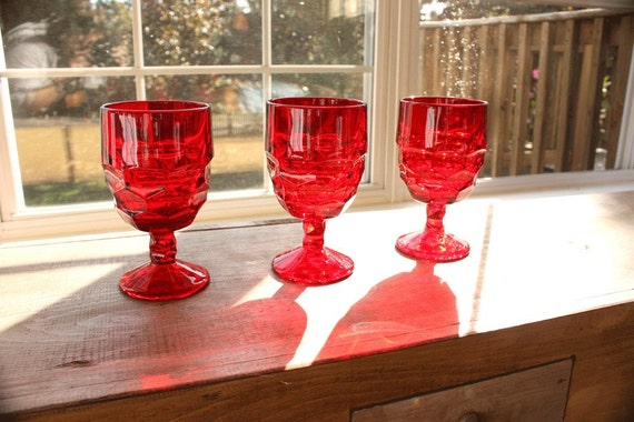 Vintage Ruby Red Goblets Dozen Excellent
