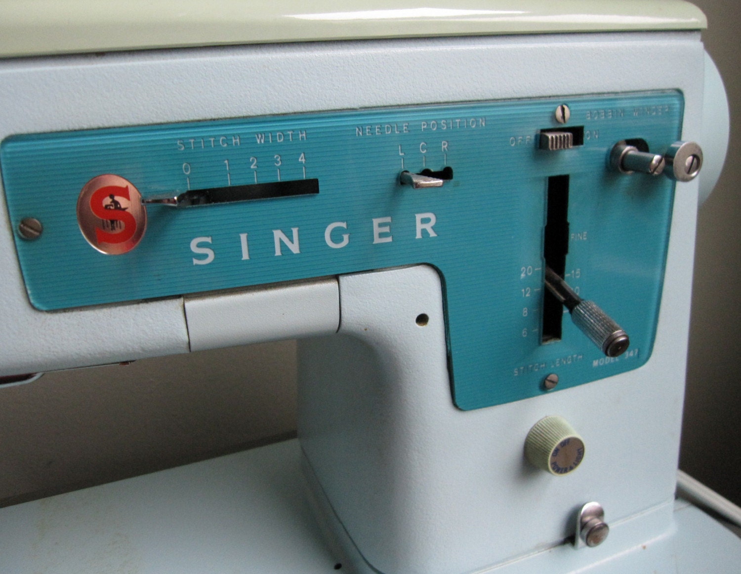 Awesome Baby Blue Singer Sewing Machine Model 347 with Case