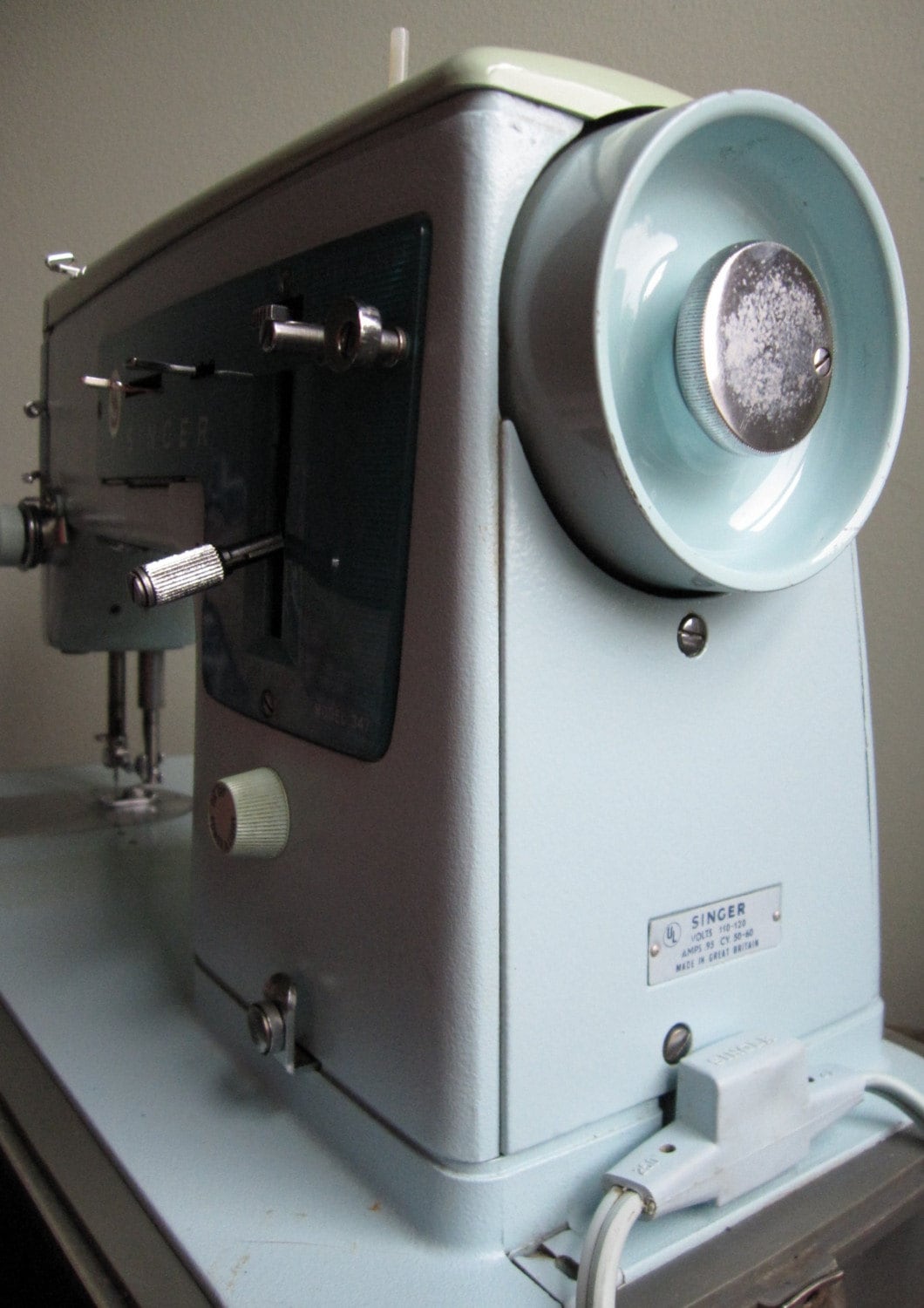 Awesome Baby Blue Singer Sewing Machine Model 347 with Case