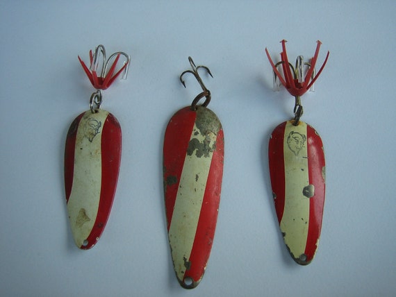 Lot of 3 Red and White Fishing Spoons 2 by WirebridgeWorkshop