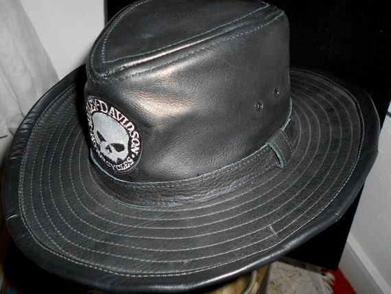 Items similar to Mens Hat Black Leather Hat "Harley Davidson" Hat ...