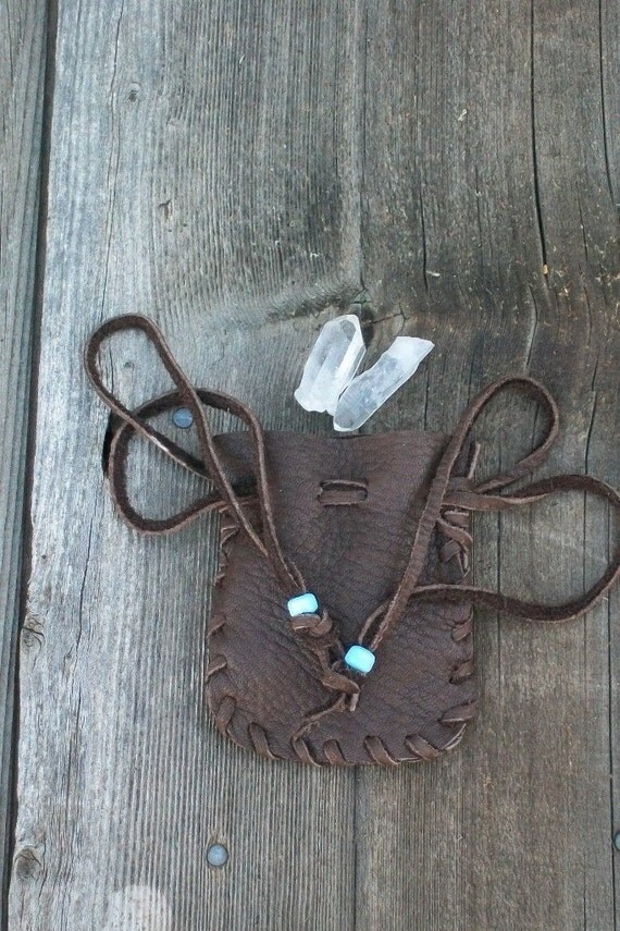 Leather drawstring bag Handmade leather pouch by thunderrose
