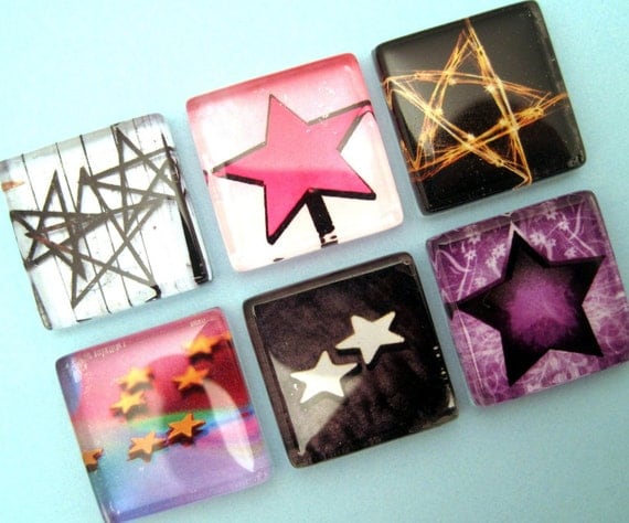 Items similar to Star Magnets - Glass Magnets - Set of Six 1 Inch ...