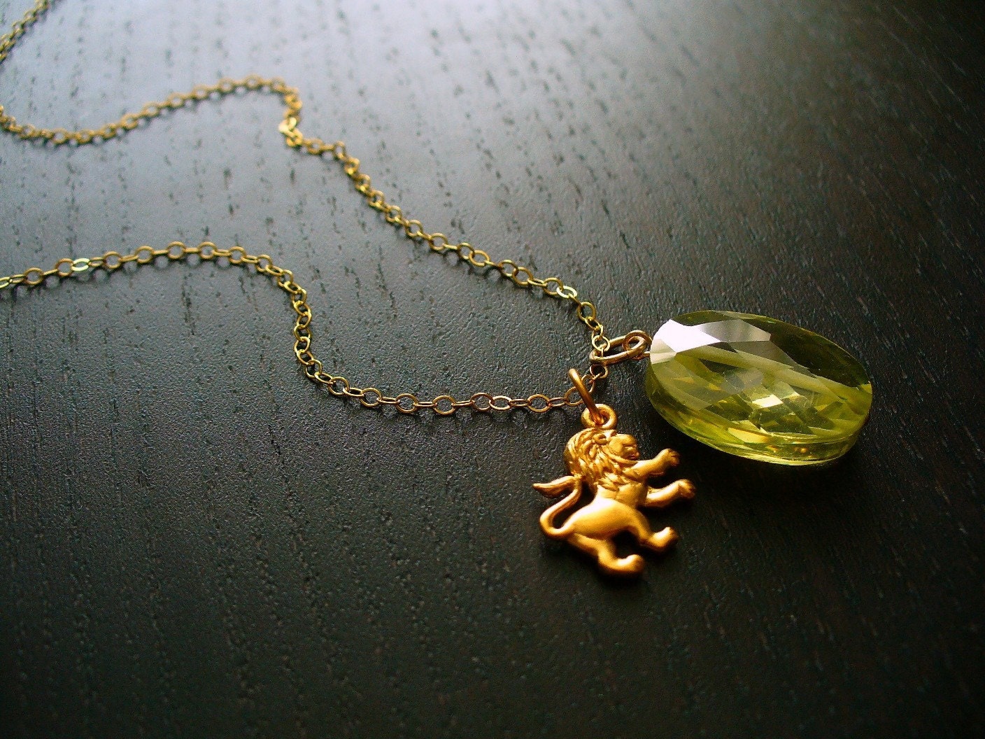 LEO Necklace gold lion and peridot green pendant