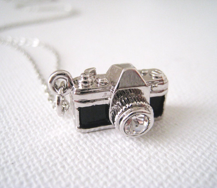 Silver Camera Pendant Necklace. tiny camera by lunashineshine