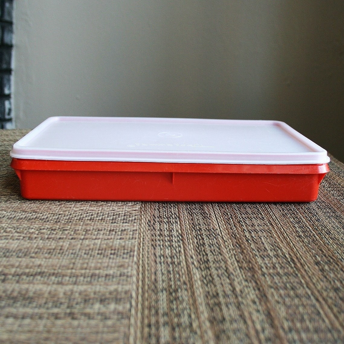 Vintage Red Tupperware Rectangle Shaped Storage Container