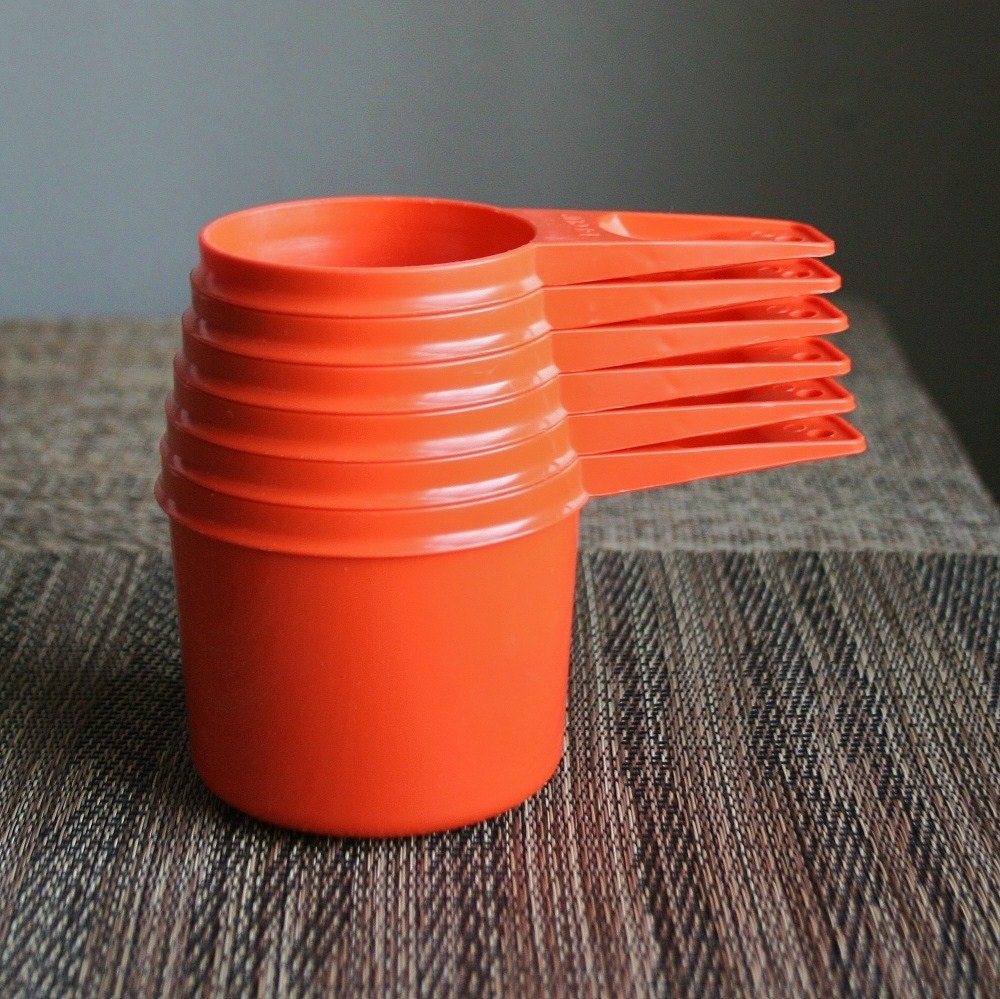 Retro Bright Orange Tupperware Full Set of 6 Measuring by sariloaf