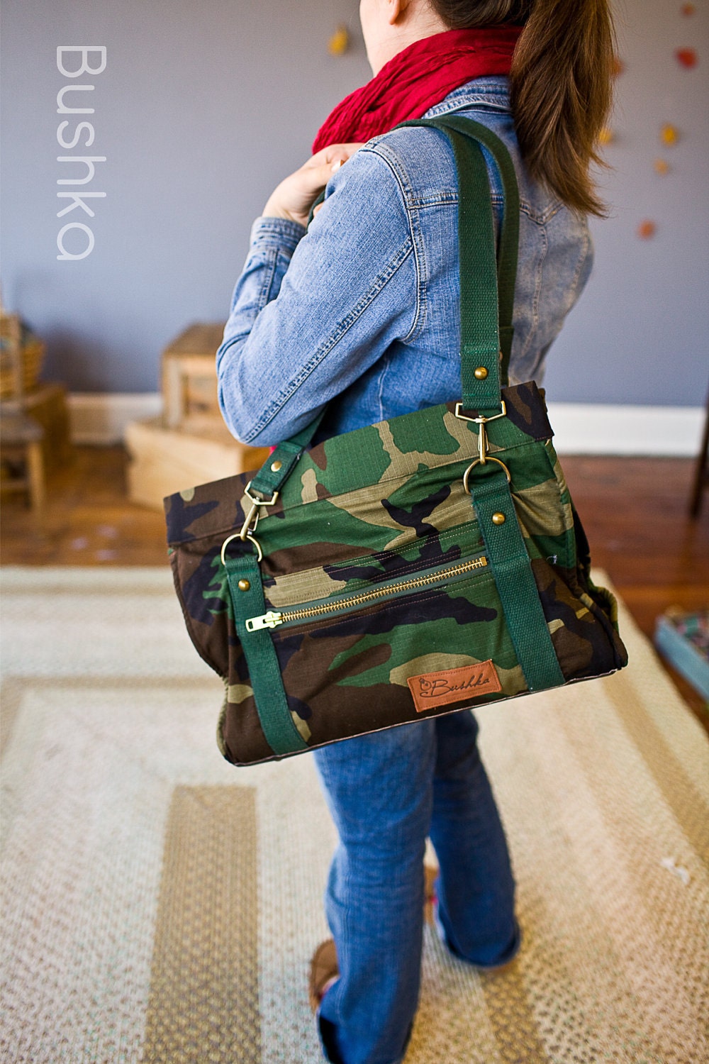 Woodland Camo Walk-About Bushka Bag DIAPER convertable