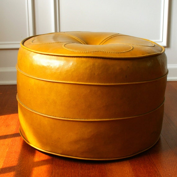 Vintage Ottoman. Hassock. Mustard Yellow. Gold. Mid Centruy