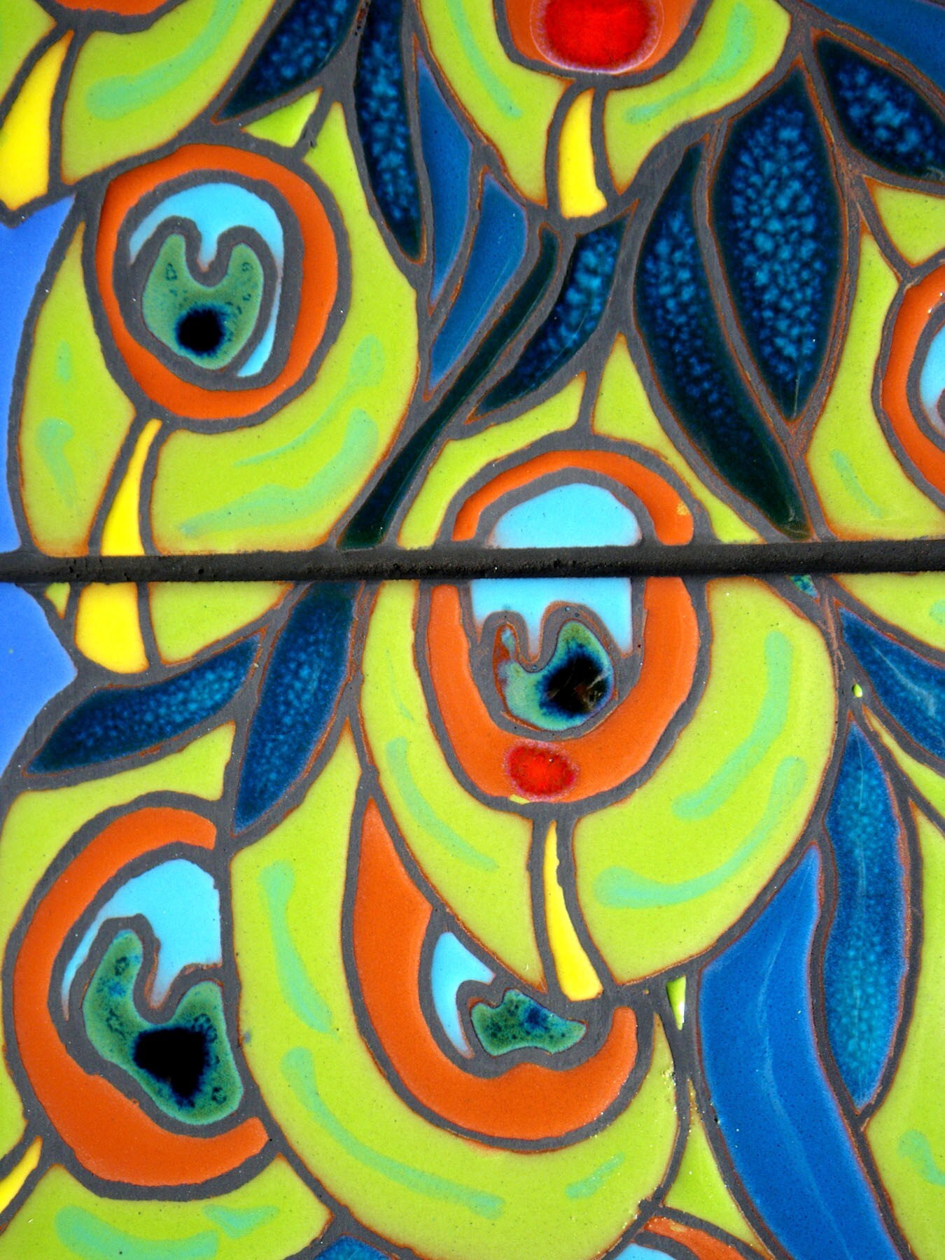 Hand Glazed Tile Mural Arabesque Peacock