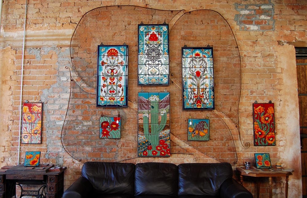 Hand Glazed Orange and Red Ceramic Tile Poppy Mural