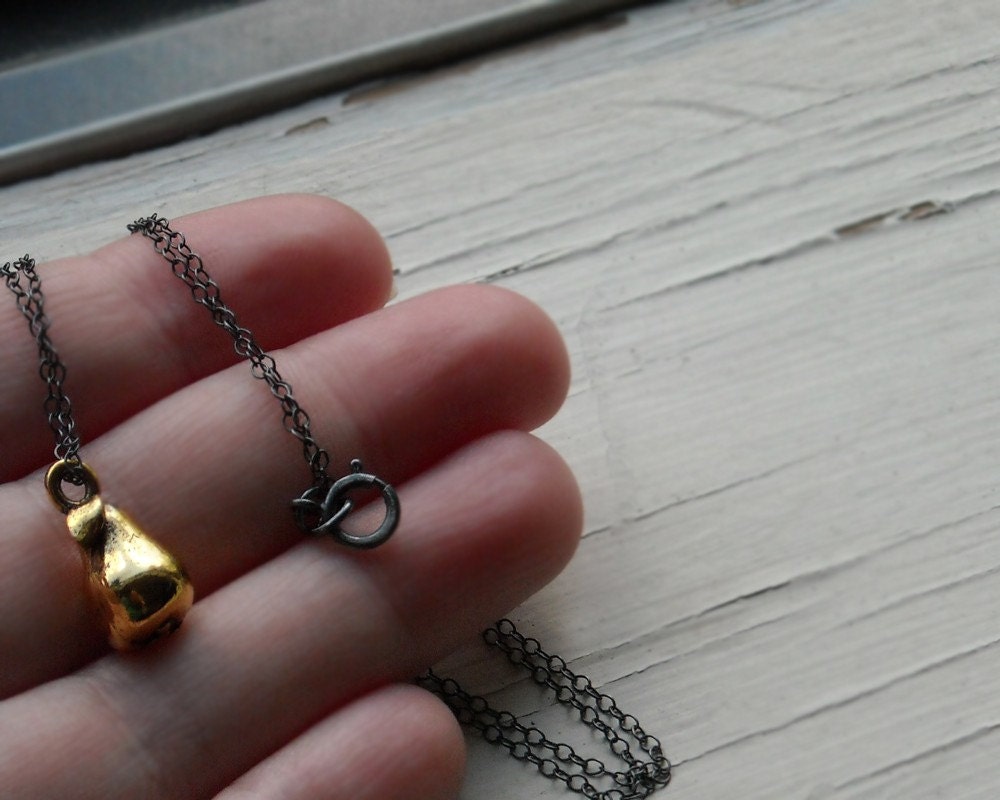 Golden Pear Necklace with Black Oxidized Sterling by TheWhirlwind