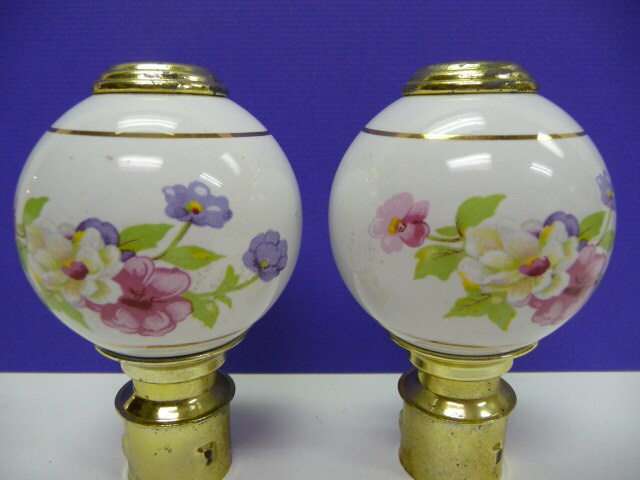 Two Porcelain Bed Post Finials vintage pair floral