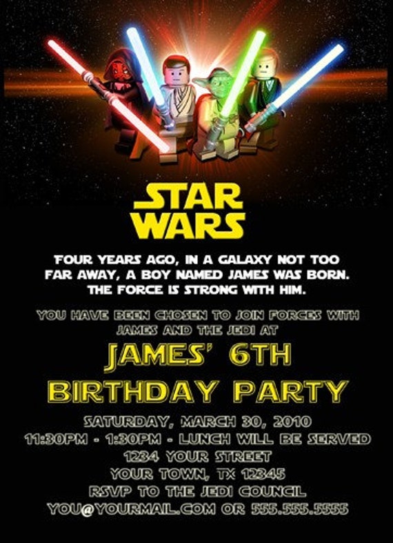 Custom Printable Happy Birthday Invitation Lego Star Wars