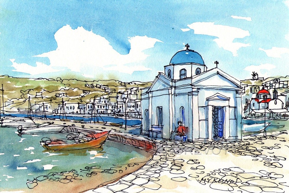 Mykonos Agios Nikolaos Church Greece art print from an