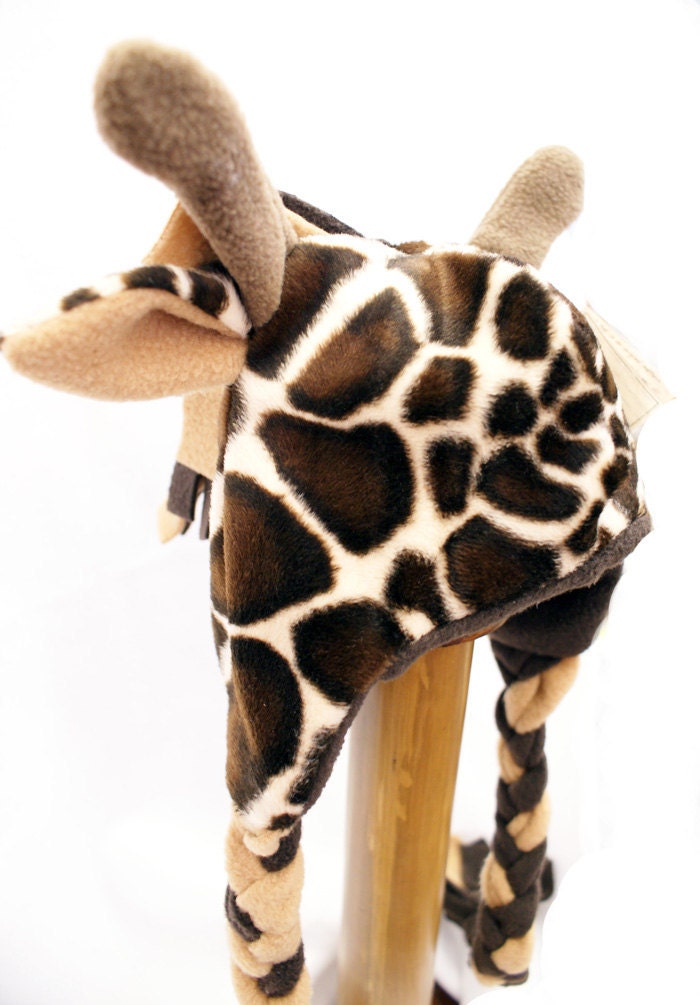 Cozy Winter Fleece and Velboa Giraffe Hat with Earflaps and