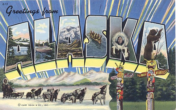 Vintage Alaska Postcard Greetings From Alaska Large Letter