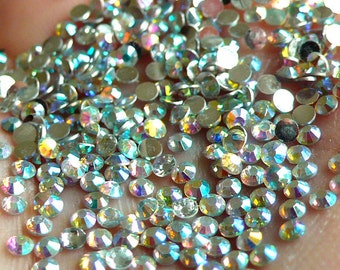 Clear AB Rhinestones / 14 Faceted Cut Round Resin Rhinestones (2mm ...