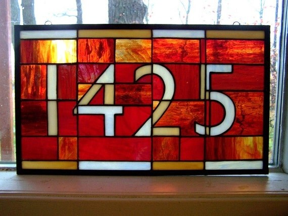 House Numbers in Stained Glass with Contemporary Font 5-Digit