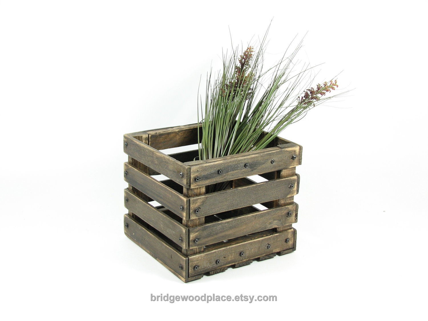 Wood Slat Crate Wooden Slat Box Basket Bin Wedding Centerpiece