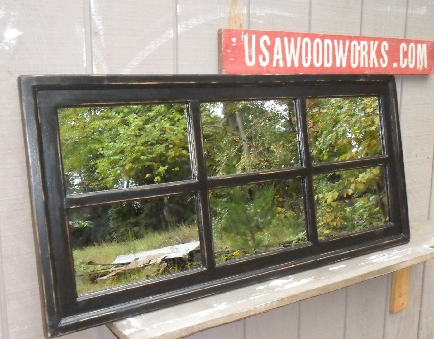 window mirror rectangular cottage.... black by usawoodworks