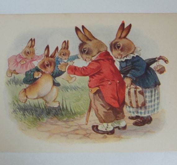 Vintage Children's Book Illustrations Bunny Rabbit