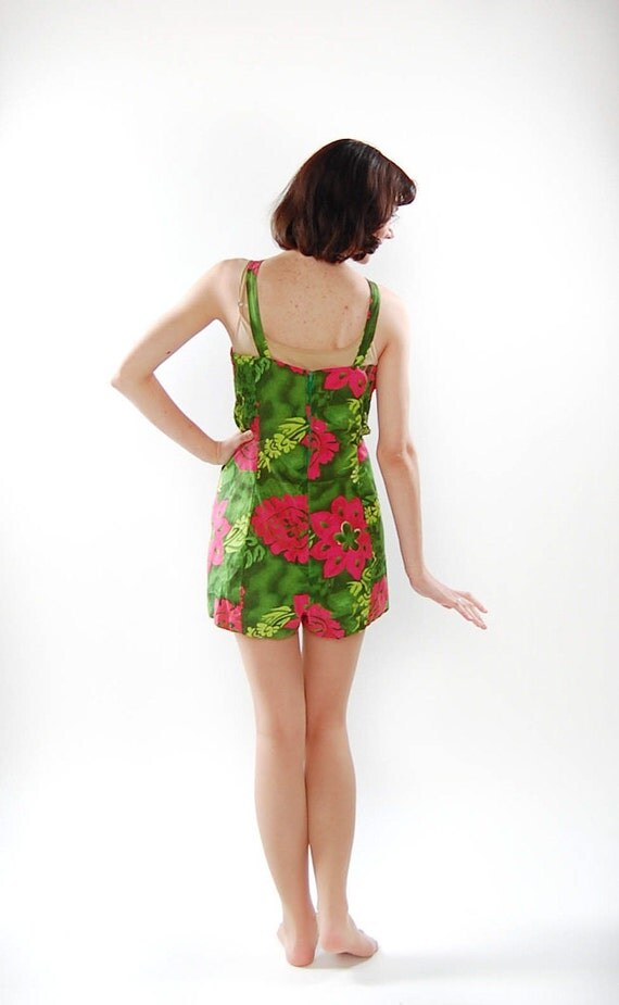 Vintage 1950s Swimsuit 50s Bathing Suit Tropical Pink