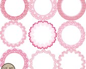 Items similar to Digital Clip Art - Circle Frames - Pretty Pink Hearts ...