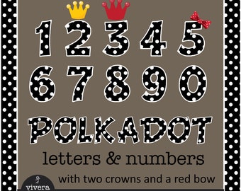 Items similar to Digital Clip Art - White Polka Dot on Black Letters ...