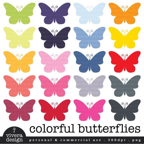 Digital Clip Art 20 Colorful Butterflies