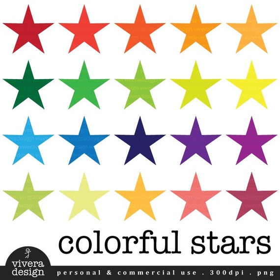 Digital Clip Art 20 Colorful Stars