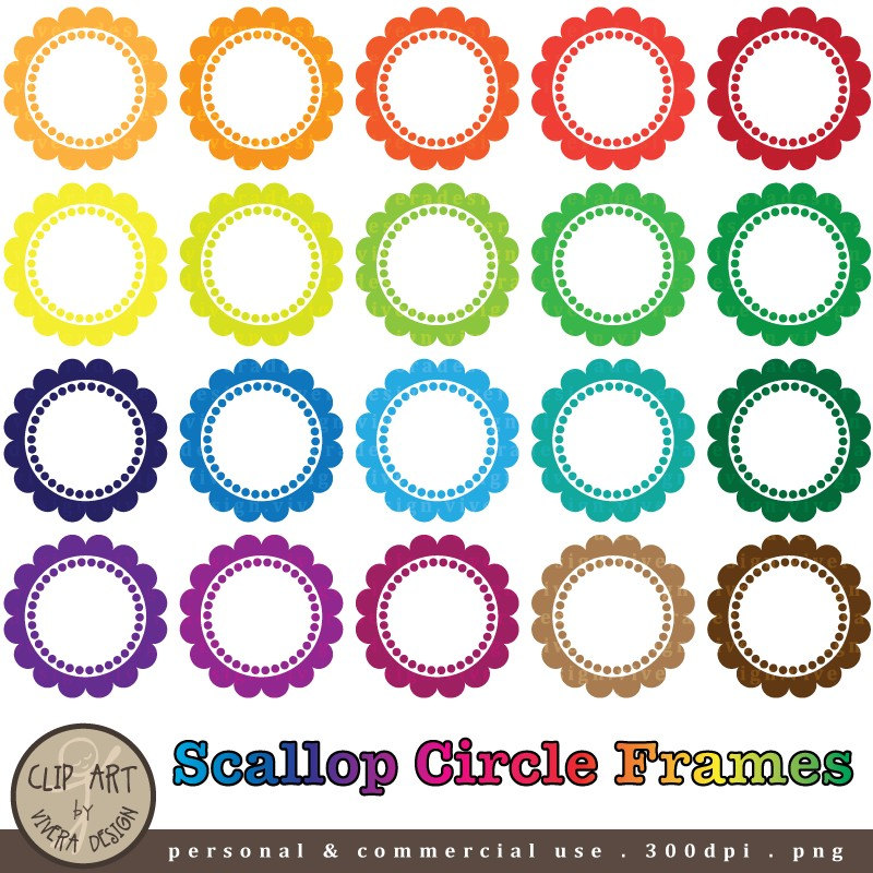 20 Digital Scallop Circle Frames Digital Clip Art