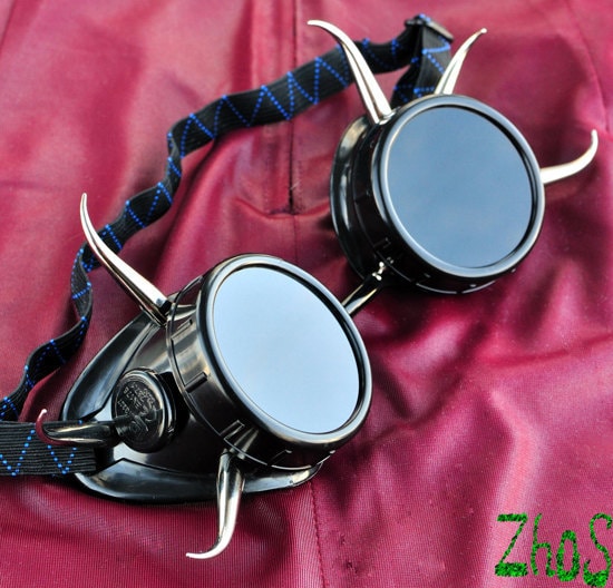 Black Cyber Goth Goggles Glasses 6 Nickel Spikes CyberPunk Industrial ...