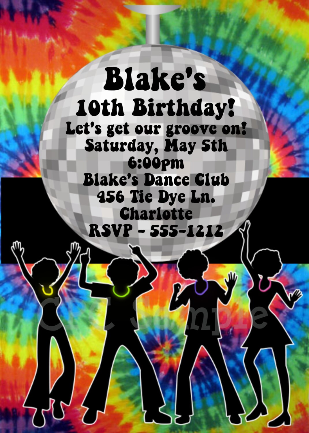 70s Theme Birthday Party Invitations