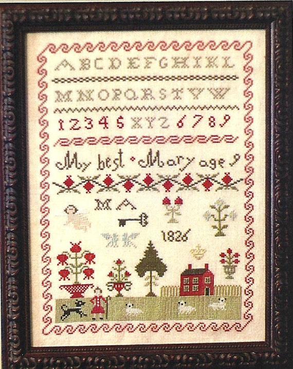 Primitive Folk Art Cross Stitch Pattern: MARYS by PrimFolkArtShop