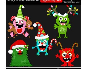 Buy 2 Get 1 Free SALE - Christmas clip art cute monster digital clipart ...