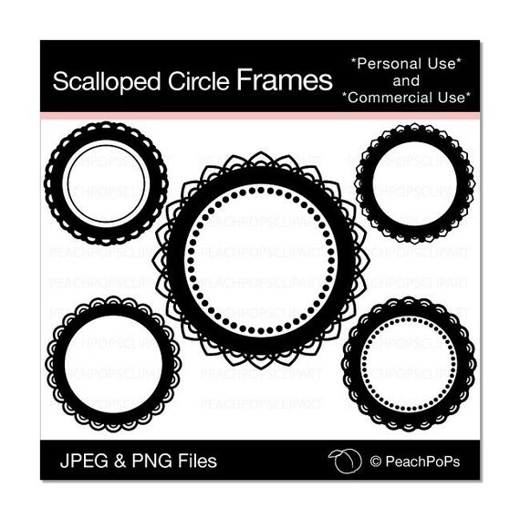 Set of 5 Scalloped Circle Frames digital clip art circle
