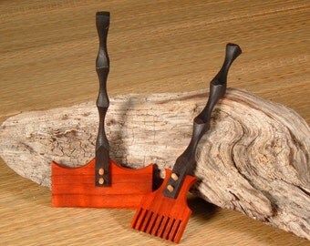 Tabletop Zen Garden Rake Set (karesansui): African Padauk & Ebonized Walnut