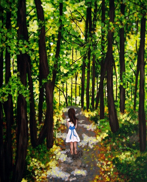 Forest girl Painting Down The Forest Path