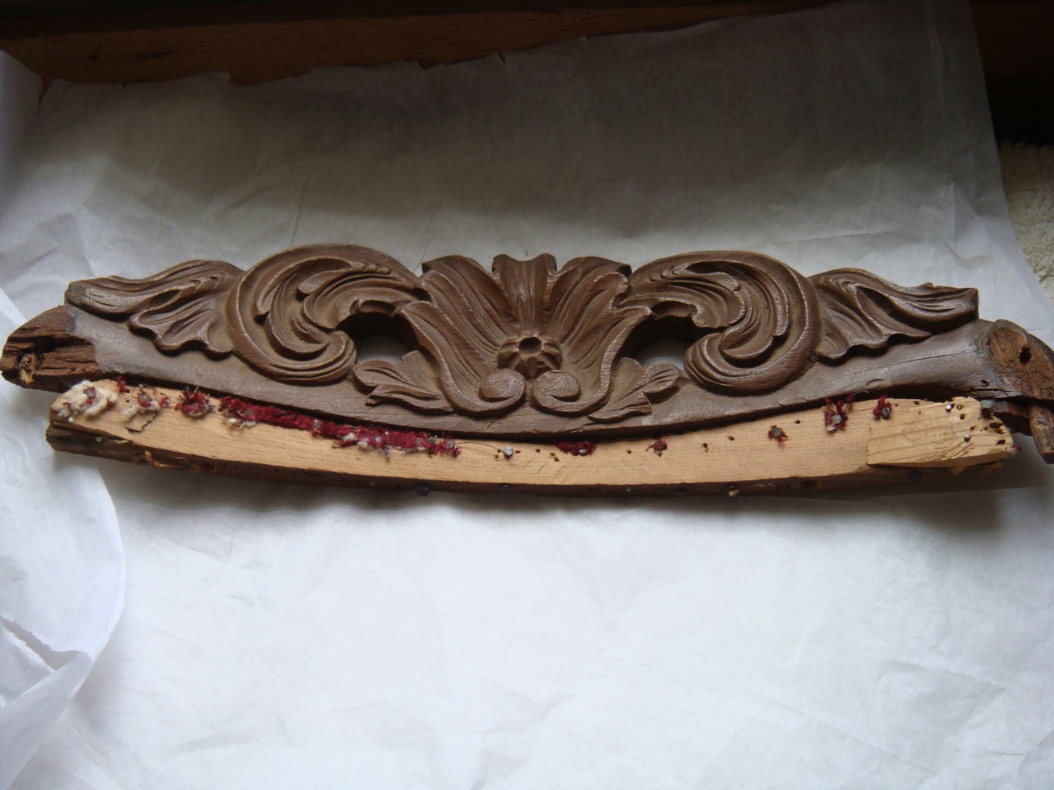 Items similar to Vintage Chair Back Carved Wood Scroll work Upcycle ...