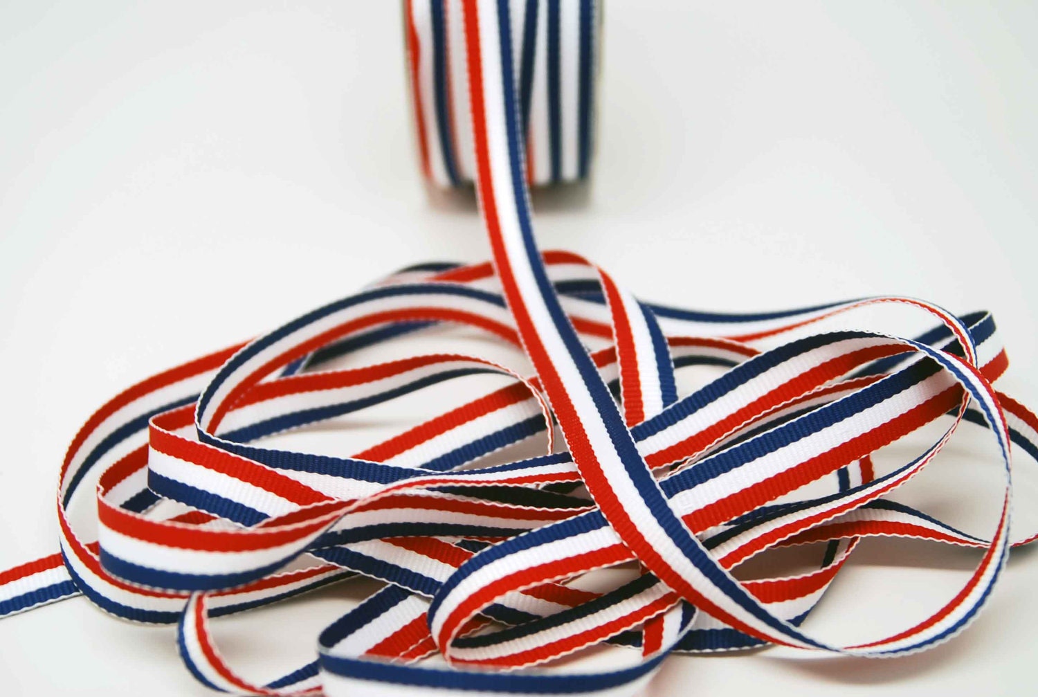 Patriotic Stripe Ribbon Red White Blue 3/8 inch July